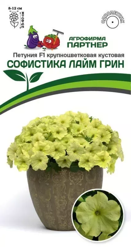 ПЕТУНИЯ F1 СЕРИЯ СОФИСТИКА ЛАЙМ ГРИН/ КРУПНОЦВЕТКОВАЯ КУСТОВАЯ ^(5ШТ В АМП)
